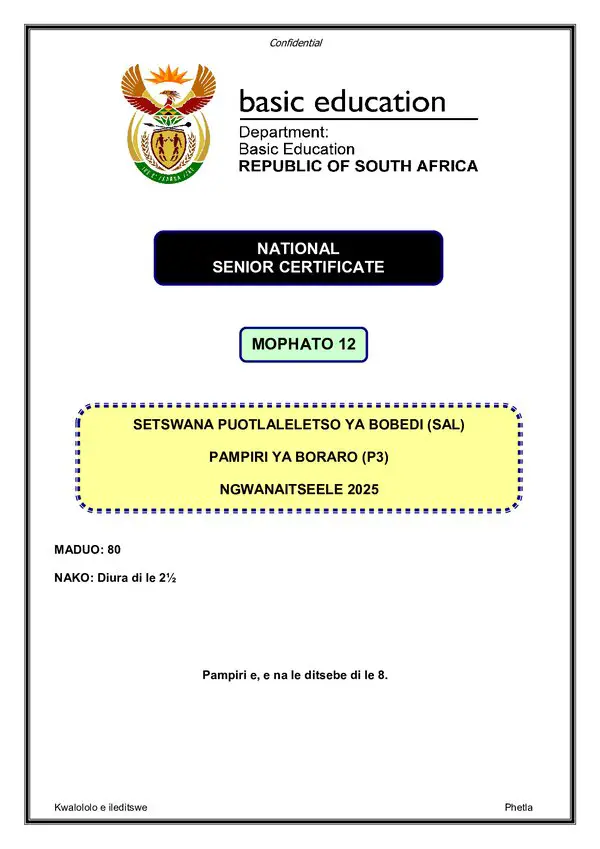 Grade 12 Setswana Past Papers & Memos (CAPS/NSC) 1994-2025 | EduCoast